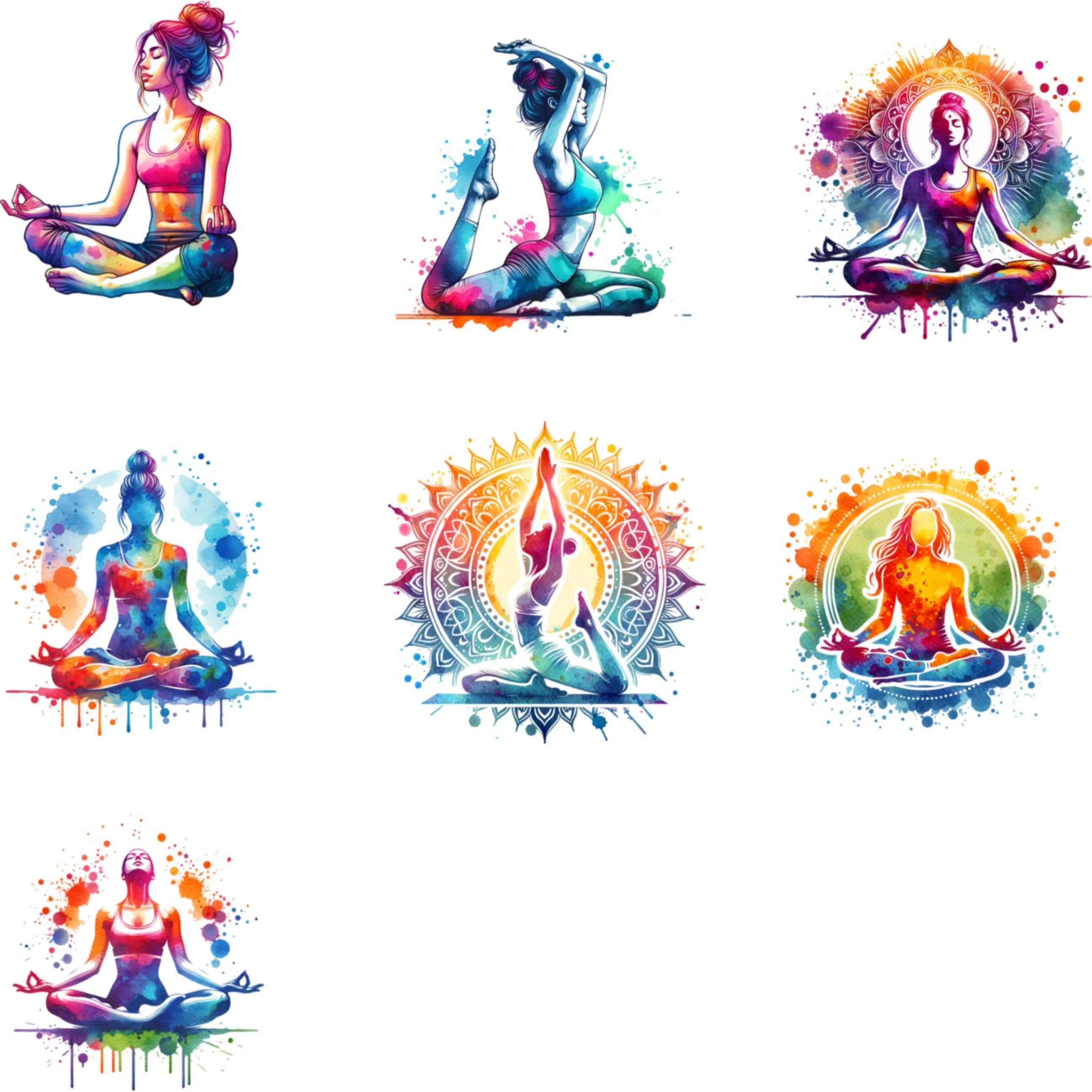 Yoga Watercolor Clipart Bundle - 7 PNG Meditation Relaxing Studio ...