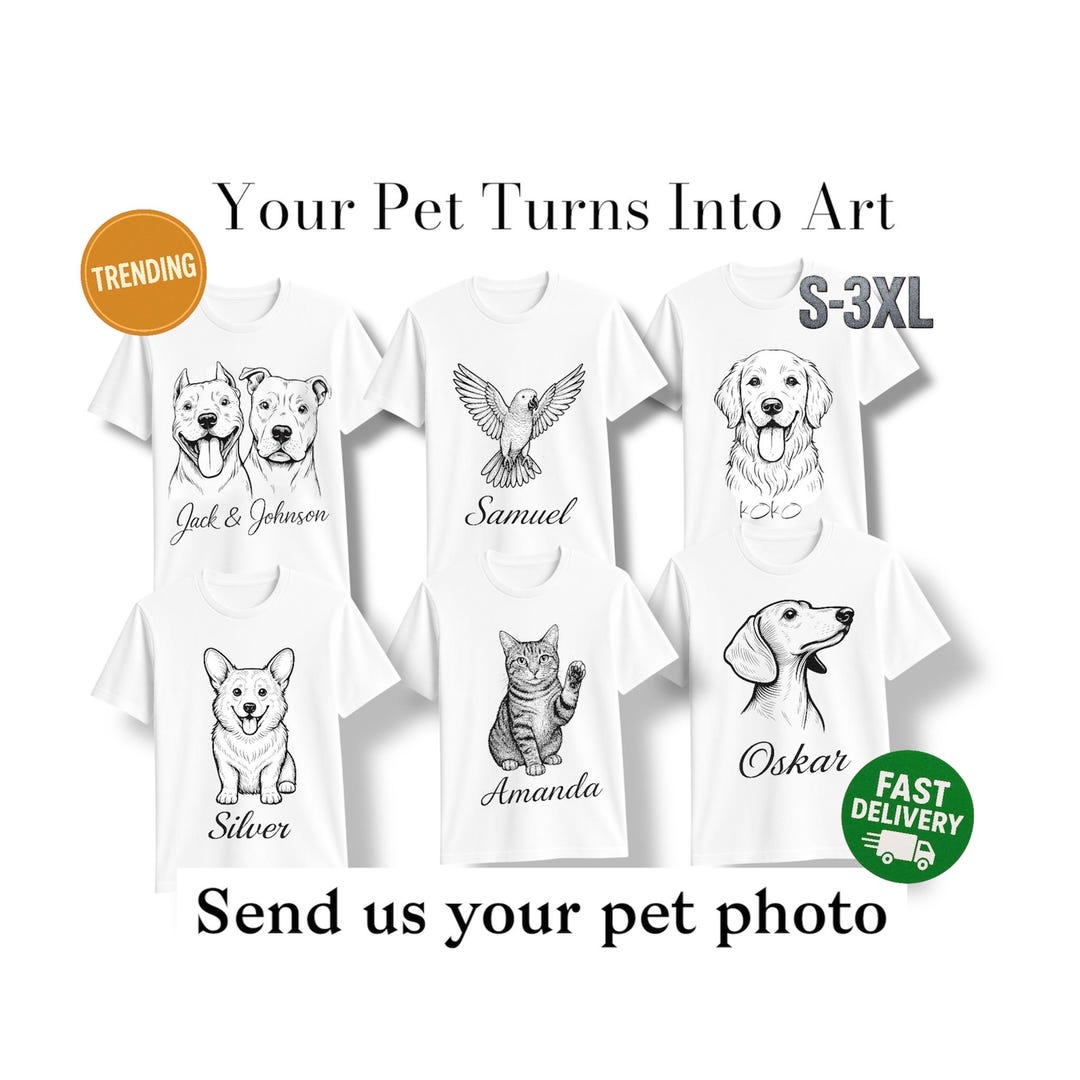 Personalized Pet Shirt With Line Art – Custom Dog, Cat, Bunny, Rabbit ...