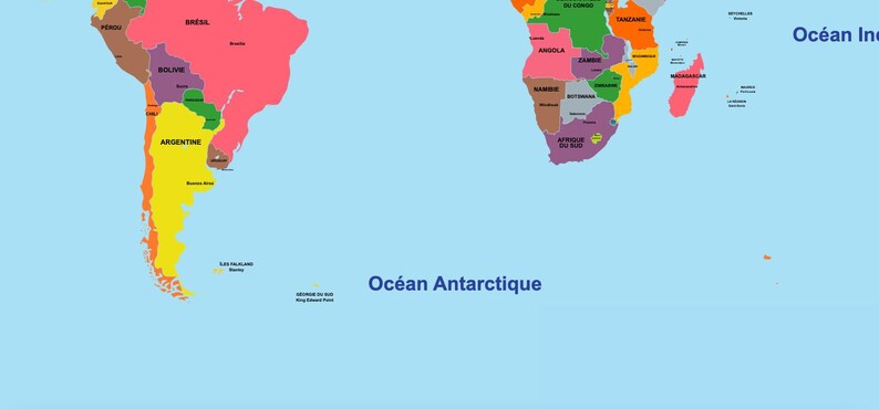 Montessori World Map 150x200cm Printable for Kids Mural With Countries ...