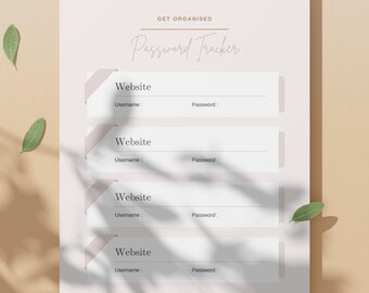 Password Tracker Printable & Fillable, Password Keeper, Password ...
