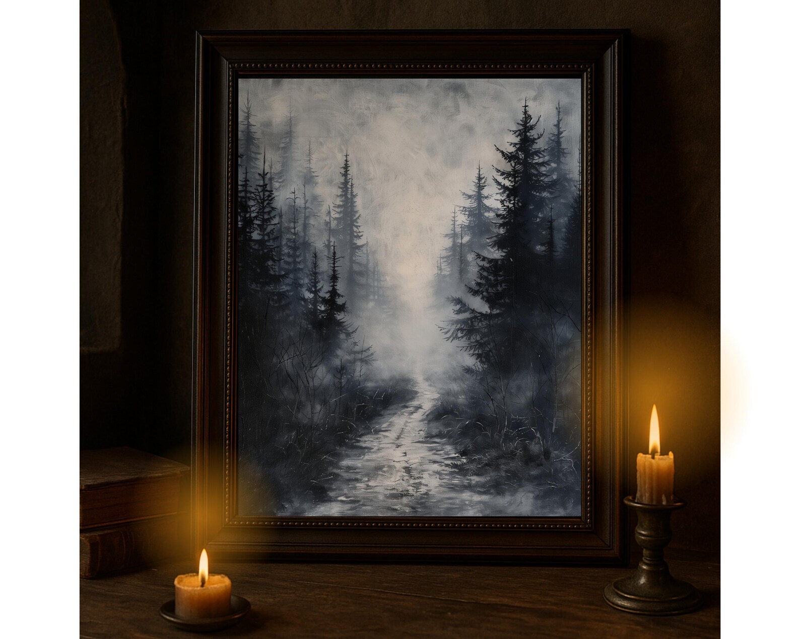 Dark Forest Pine Path Print: Gothic Academia Landscape, Dark Academia ...