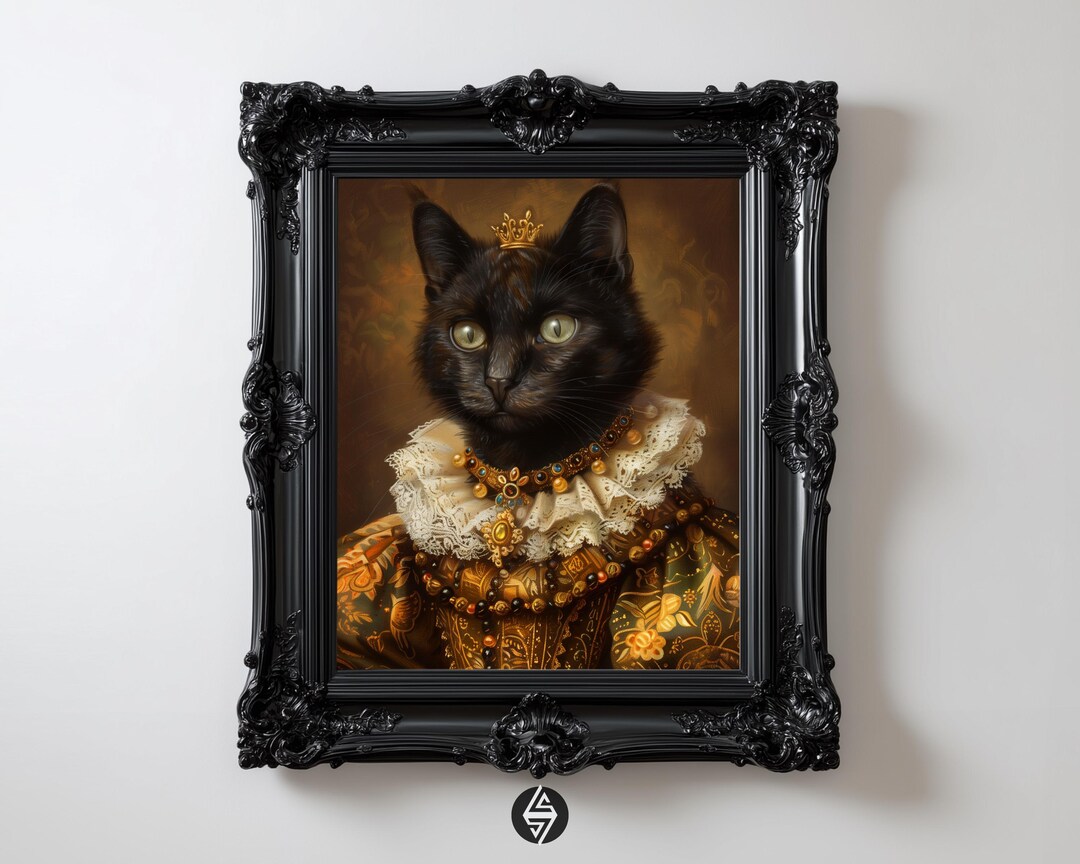 Royal Cat Portrait, Gothic Renaissance, Black Cat Printable Wall Art ...