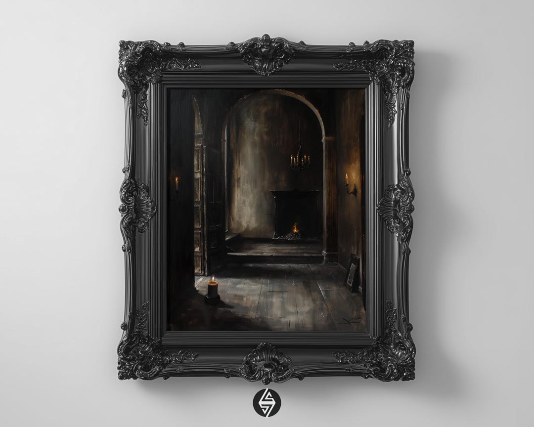 Gothic Candlelit Hall, Dark Academia Interior Printable Art, Old Manor ...
