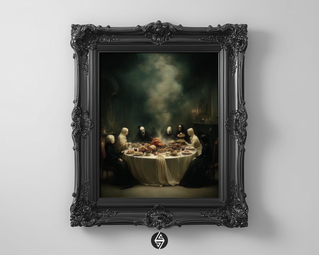 Gothic Christmas Dinner Art Print, Dark Academia Holiday Feast With ...