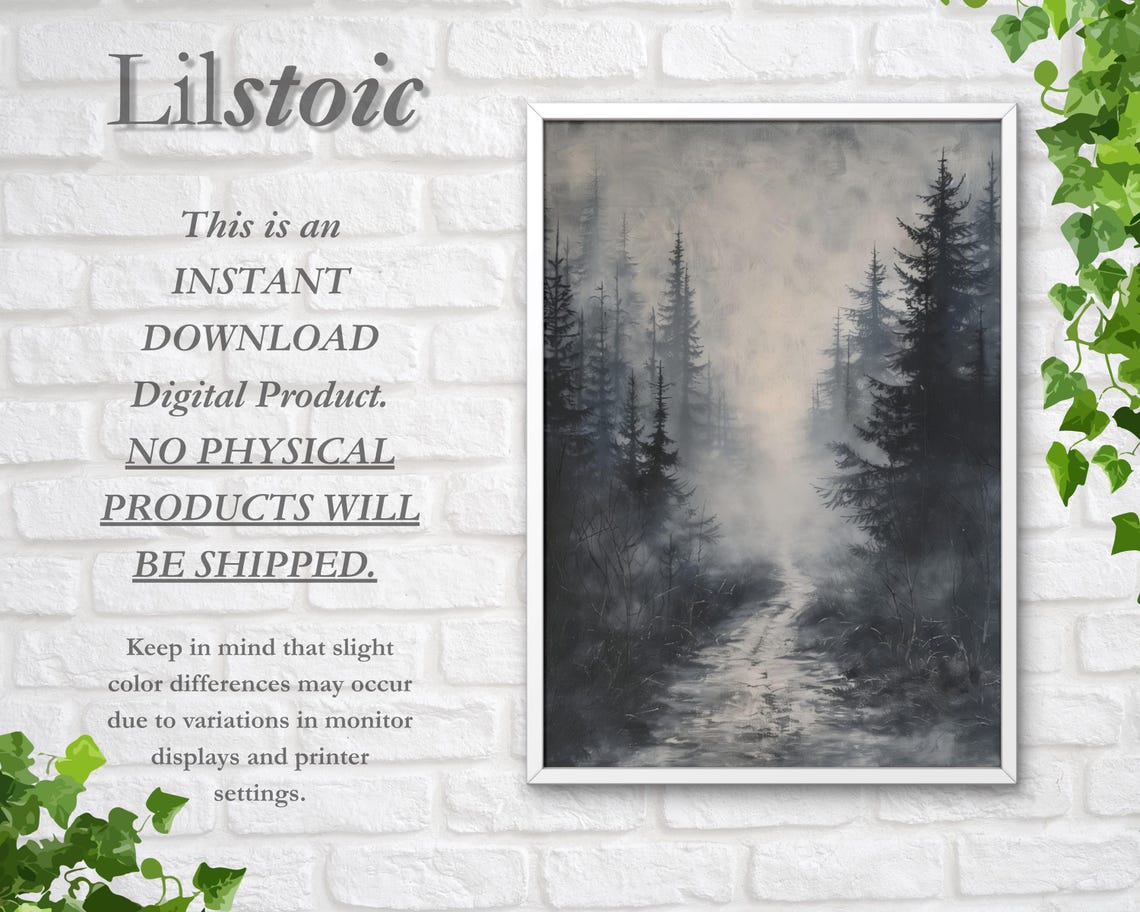 Dark Forest Pine Path Print: Gothic Academia Landscape, Dark Academia ...