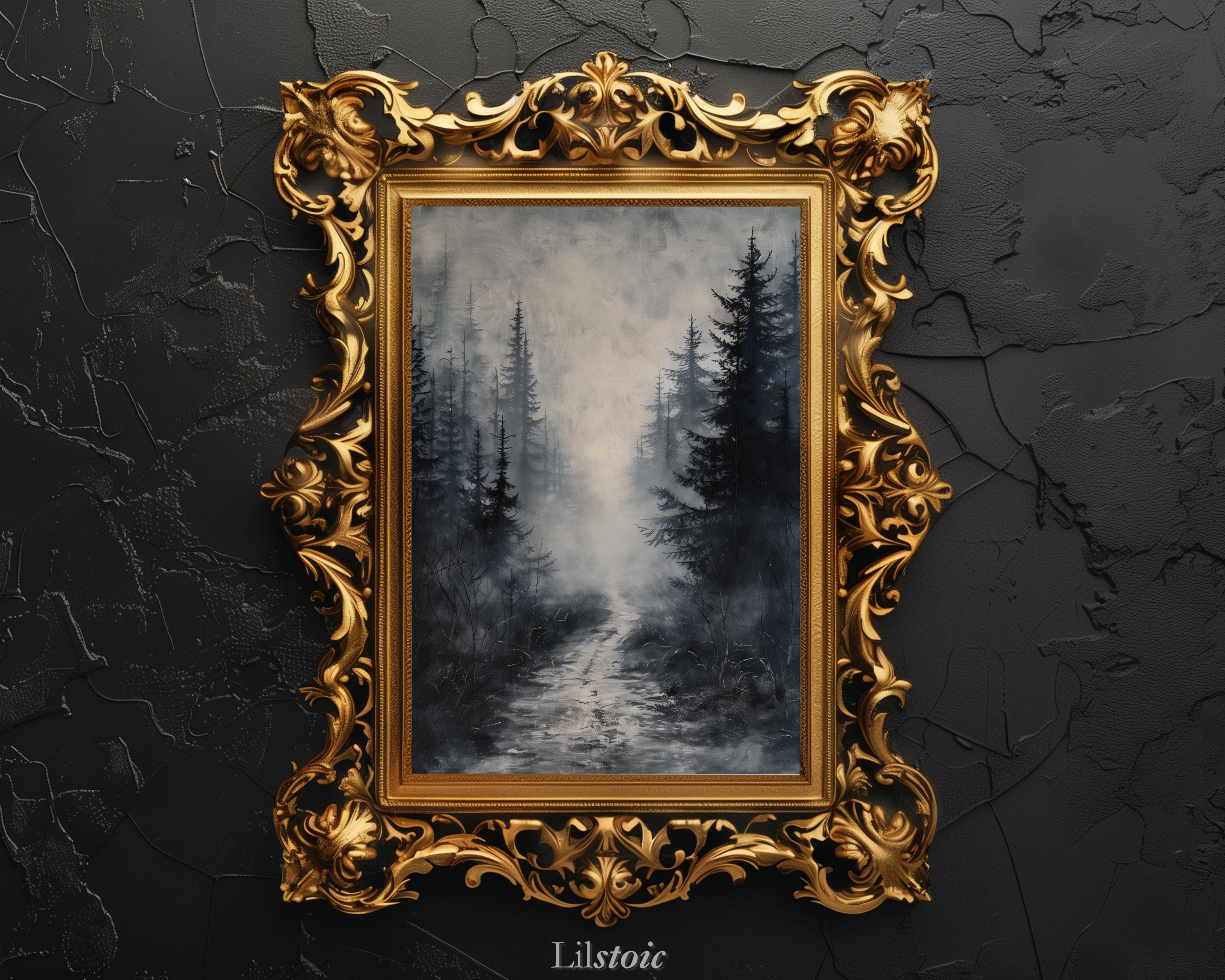 Dark Forest Pine Path Print: Gothic Academia Landscape, Dark Academia ...