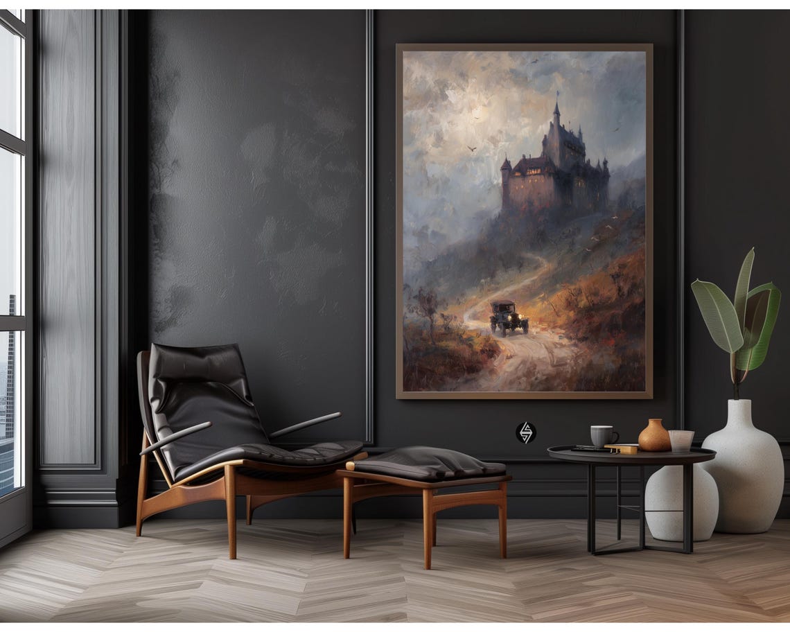 Vintage Car to Dracula Castle Print: Dark Academia Art, Moody Castle ...