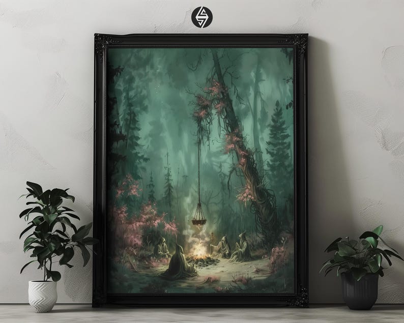 Dark Academia Witchs' Coven Forest Ritual Art Print: Gothic Occult Wall ...