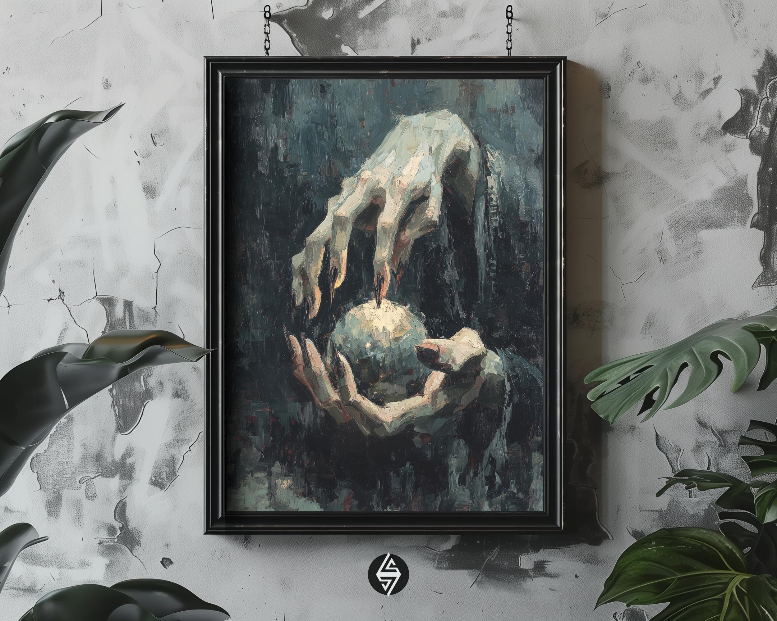 Dark Academia Witch Hands Painting, Gothic Occult Wall Art, Moody ...