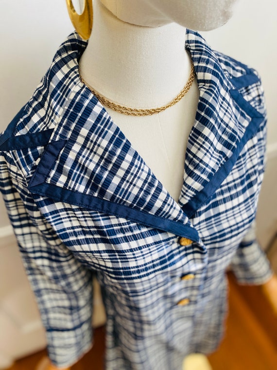 1990’s Designer Jacket Plaid Grunge Preppy Blue Plaid… - Gem