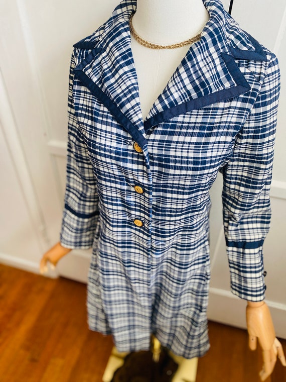 1990’s Designer Jacket Plaid Grunge Preppy Blue Plaid… - Gem