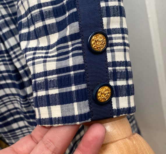 1990’s Designer Jacket Plaid Grunge Preppy Blue Plaid… - Gem