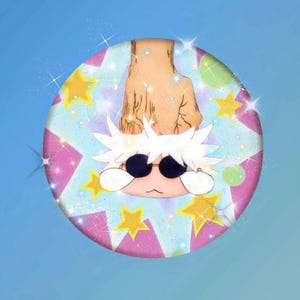 Jujutsu Kaisen Gojo Pin Button Laser Star Chibi Funny Jujutsukaisen ...