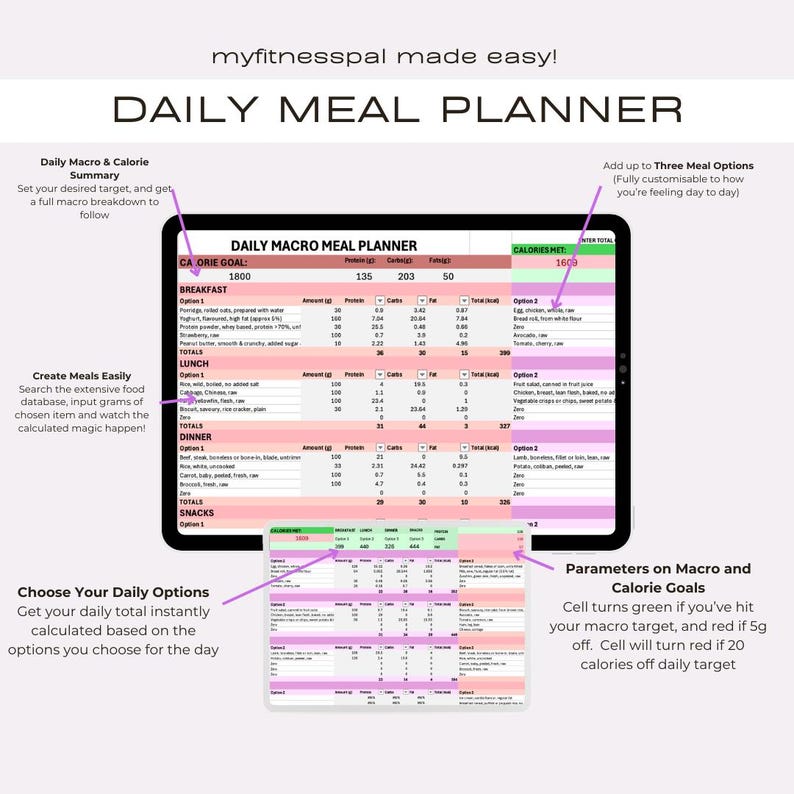 Minimalistic Macro Meal Planner | Meal Prep | Calorie Tracker ...