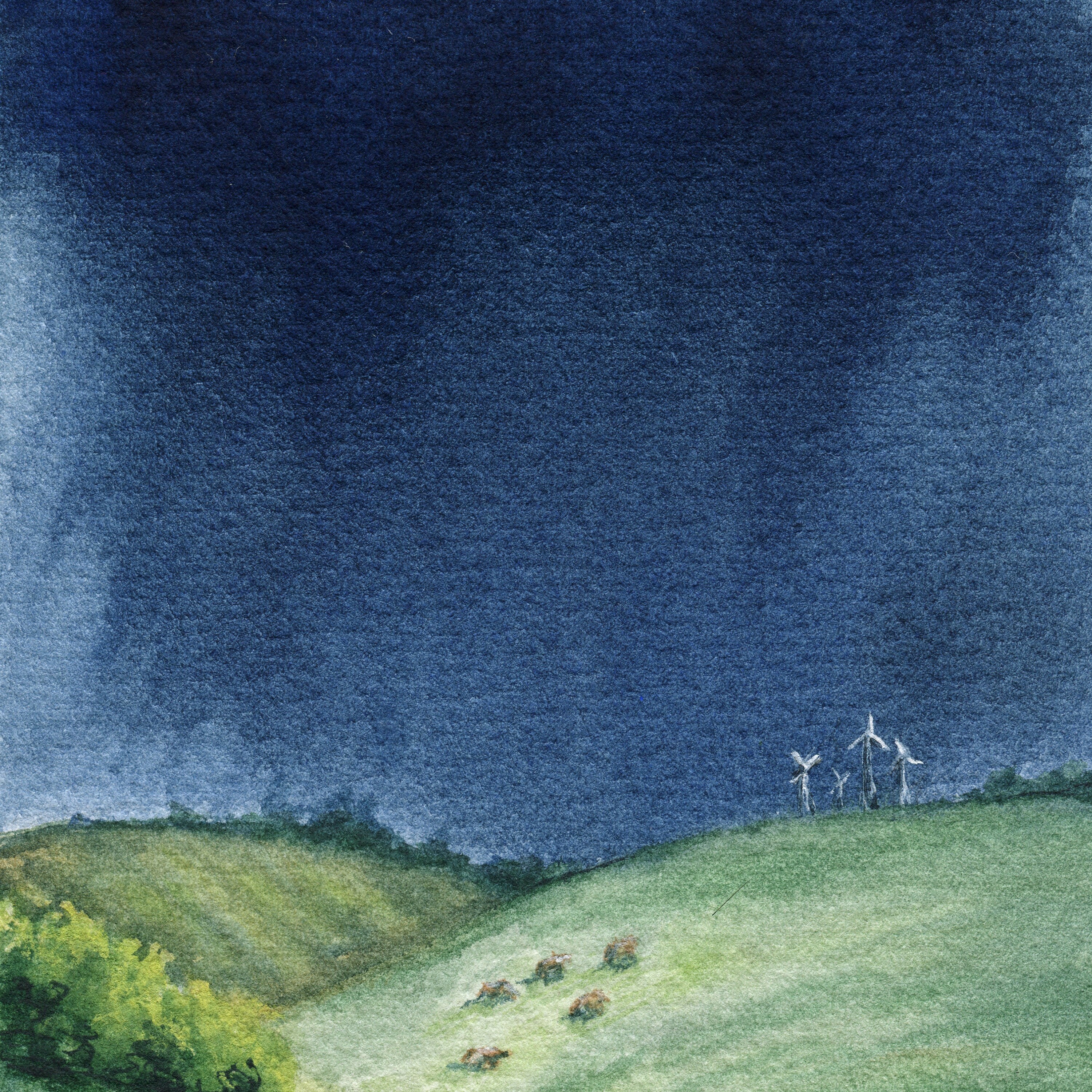 Original Watercolor Landscape Painting: Summer Thunderstorm Art, Indigo ...