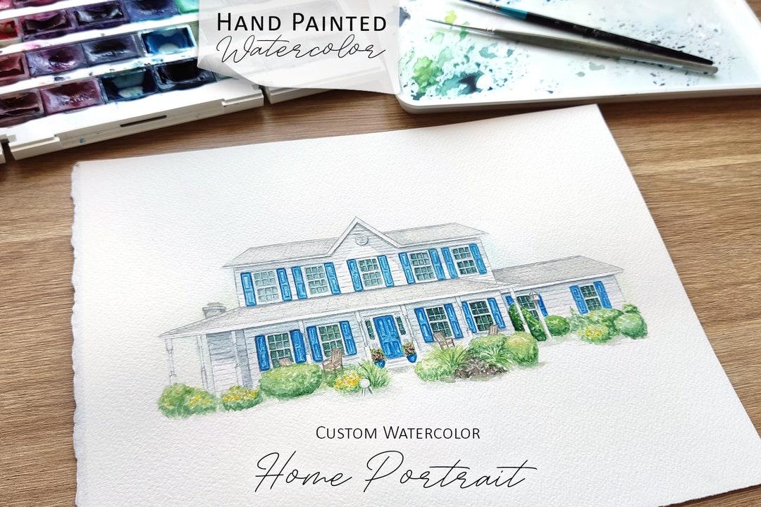 Custom House Portrait Hand Painted Original Watercolor Home Hand ...