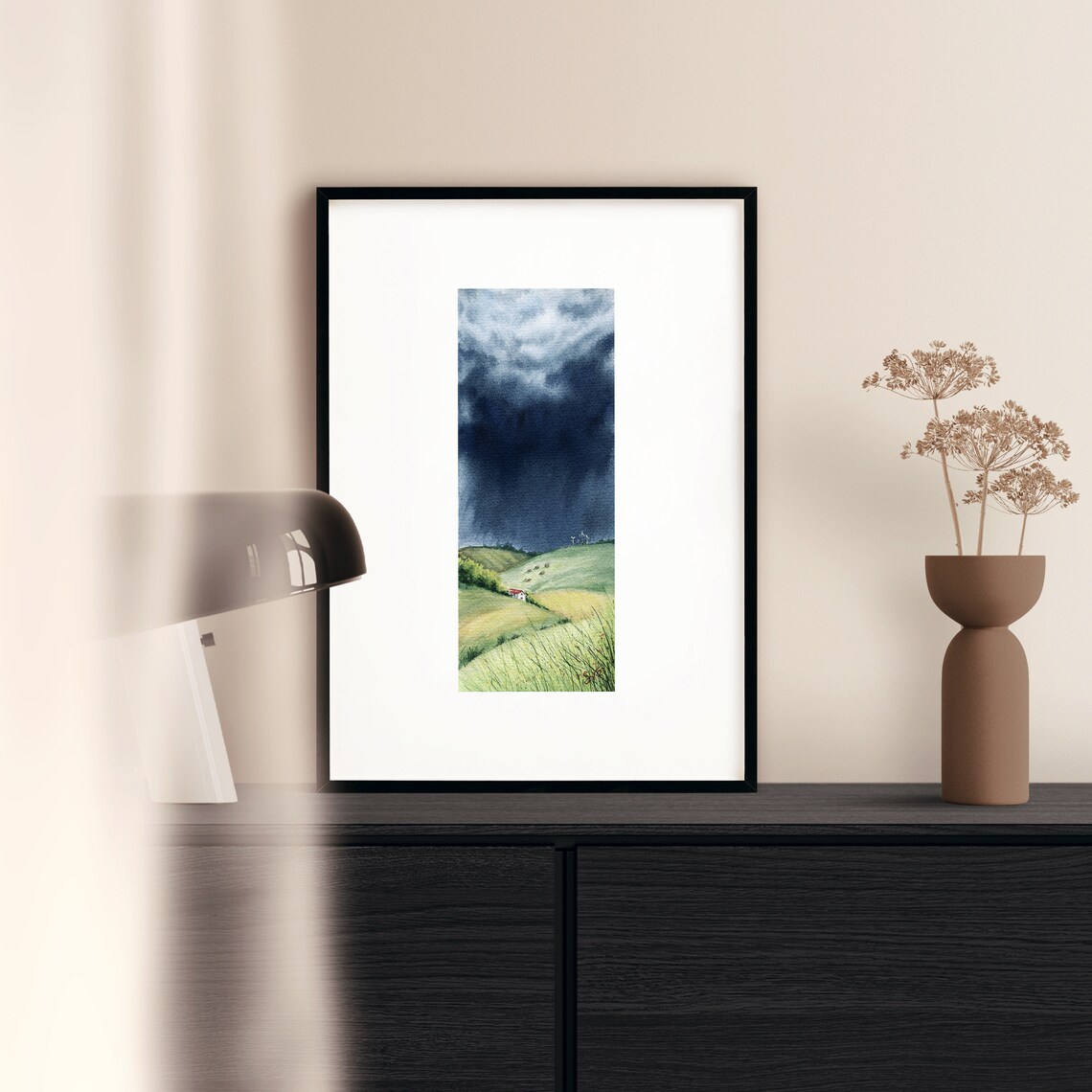 Original Watercolor Landscape Painting: Summer Thunderstorm Art, Indigo ...