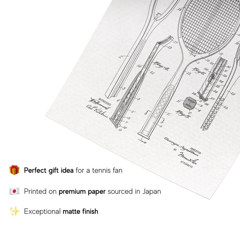 Vintage Tennis Racket Diagram Poster - Decorative Vintage Poster for a ...