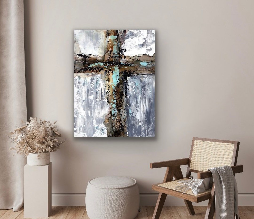 Large Abstract Cross Wall Art Print Big Stretched Canvas Modern ...