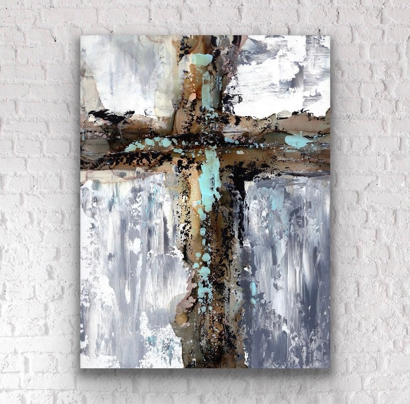 Large Abstract Cross Wall Art Print Big Stretched Canvas Modern ...
