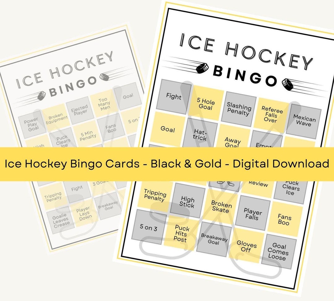 Ice Hockey Bingo Cards (black & Gold) | Available in a Pack of 8 ...