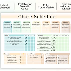 Fully Editable Cleaning Schedule, Chore Chart, Canva Template, Digital ...