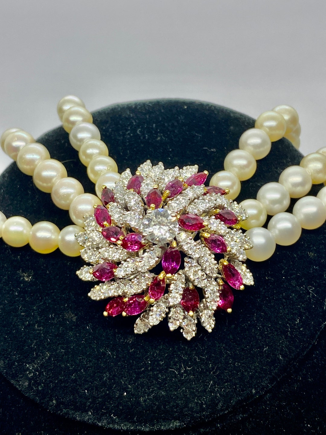 Sheena 18k Gold 9.42cttw .94ct Ct Diamonds Ruby Akoya Pearl Necklace ...