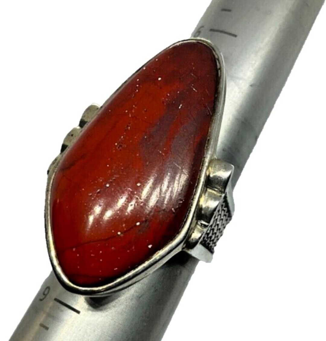 Vintage 925 Sterling Jasper Solitaire Jumbo Ring Signed Han - Etsy