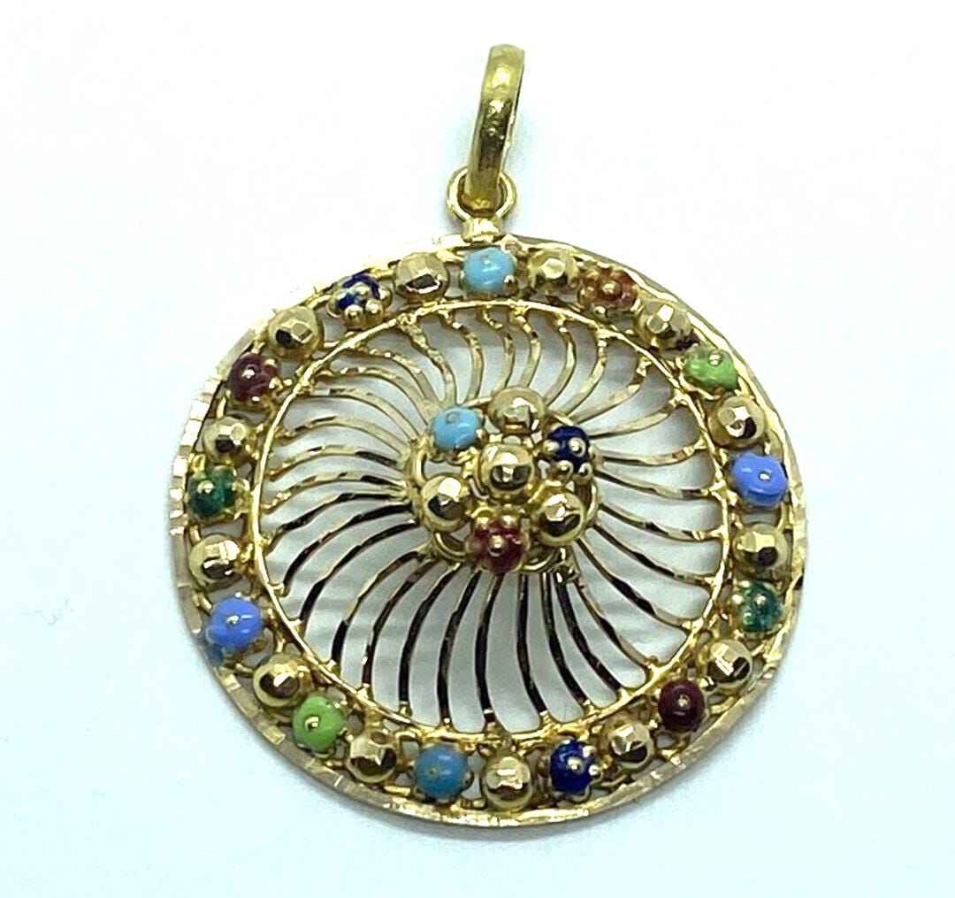 22k Solid Yellow Gold Enameled Filigree Pendant Middle Eastern - Etsy