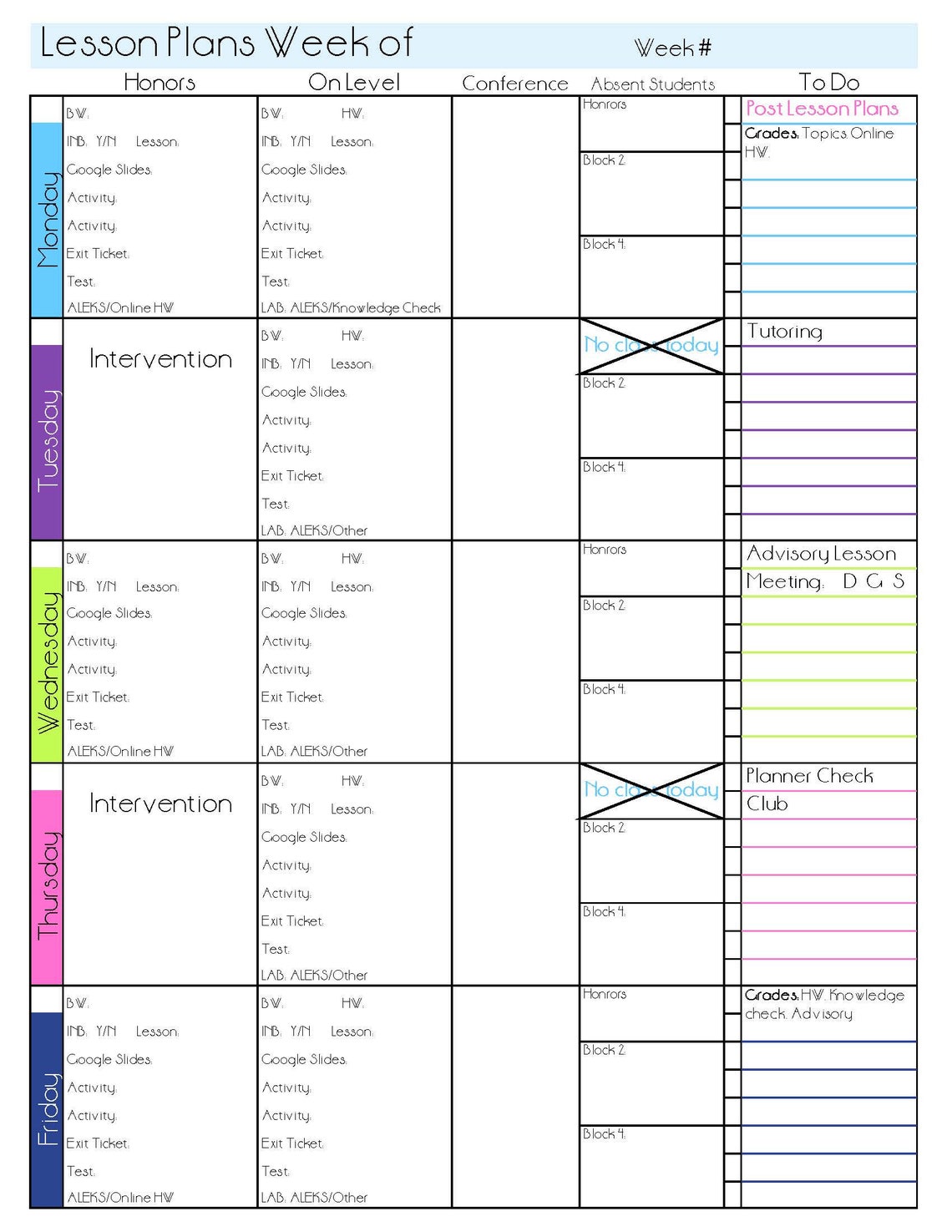 Teacher Lesson Weekly Lesson Planner editable - Etsy