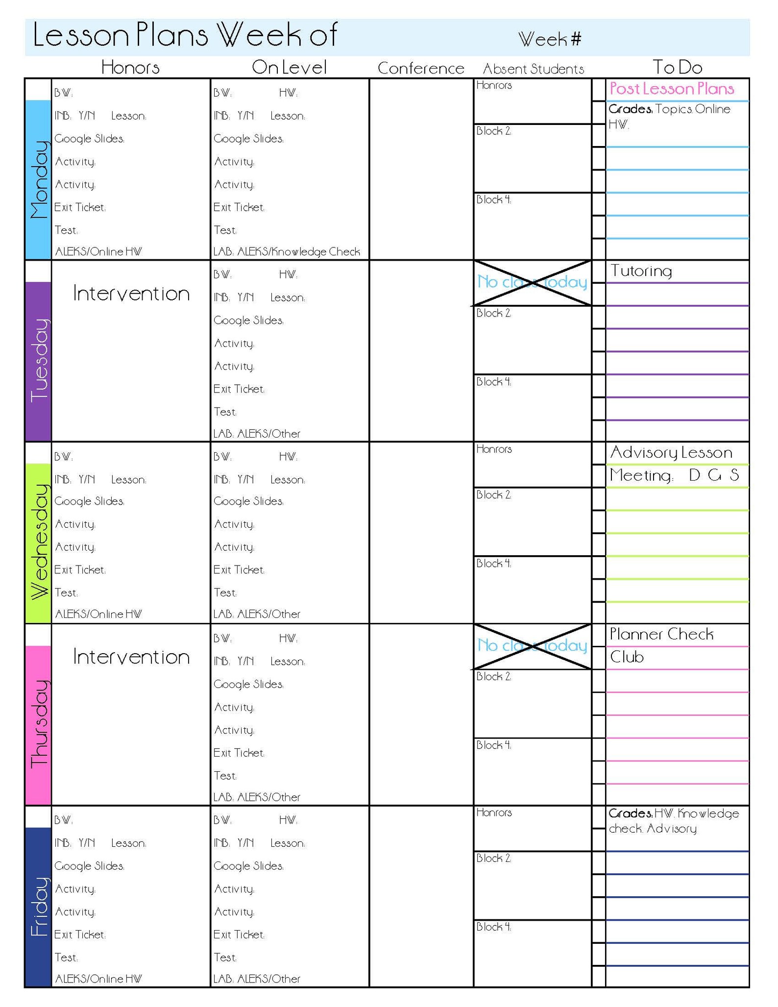 Teacher Lesson Weekly Lesson Planner (editable) - Etsy