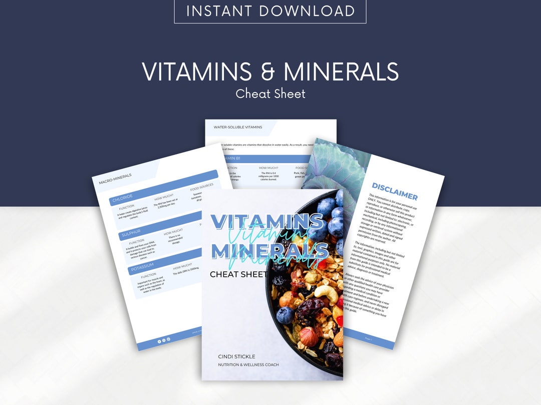 Vitamins and Minerals Cheat Sheet - Food Vitamins and Minerals ...