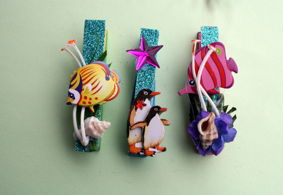 Fish Magnets, Tropical Fish Gift Tags, Clothespin Grab Bag Magnets ...