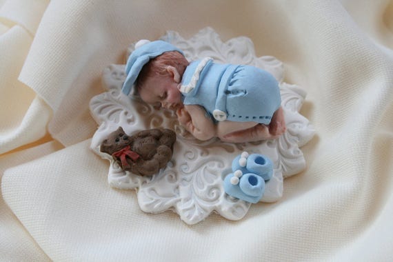 Sleeping Baby Boy in Blue Cake Topper Polymer Clay Ornament - Etsy