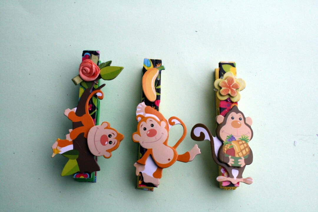 Monkey Magnets, Whimsical Clothespin Monkey Magnets, Gift Tags, Board ...