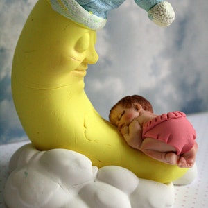 Half Moon and Baby on a Cloud Cake Topper, Half Moon Baby Shower Topper ...