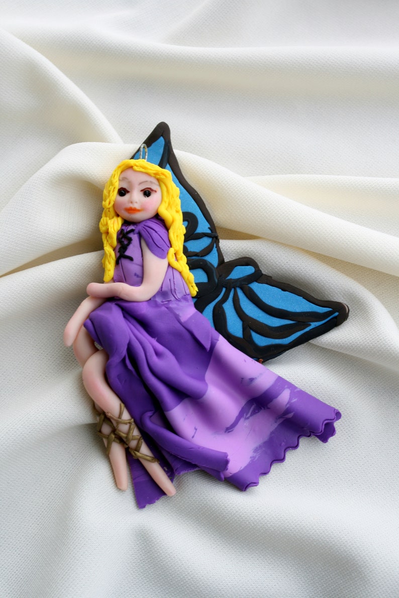 Polymer Clay Fairy Clay Woodland Fairy. Fairy With Blue - Etsy