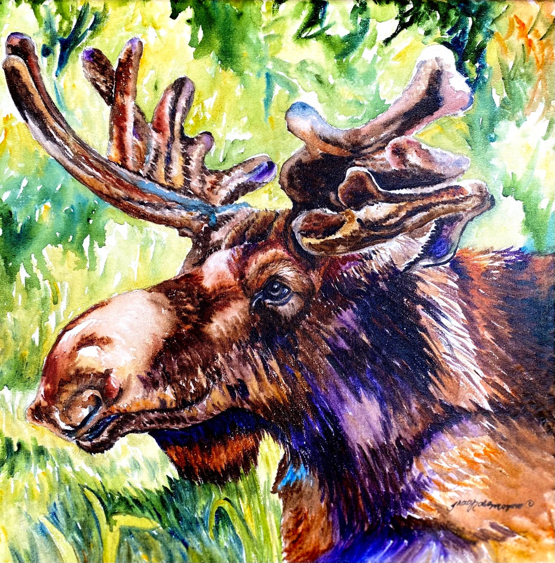 Moose Painting, Moose Watercolor, Wildlife Painting Original, Wildlife ...