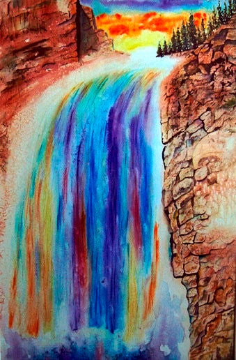 Waterfall Painting, Waterfall, Waterfall Art, Original Watercolor ...