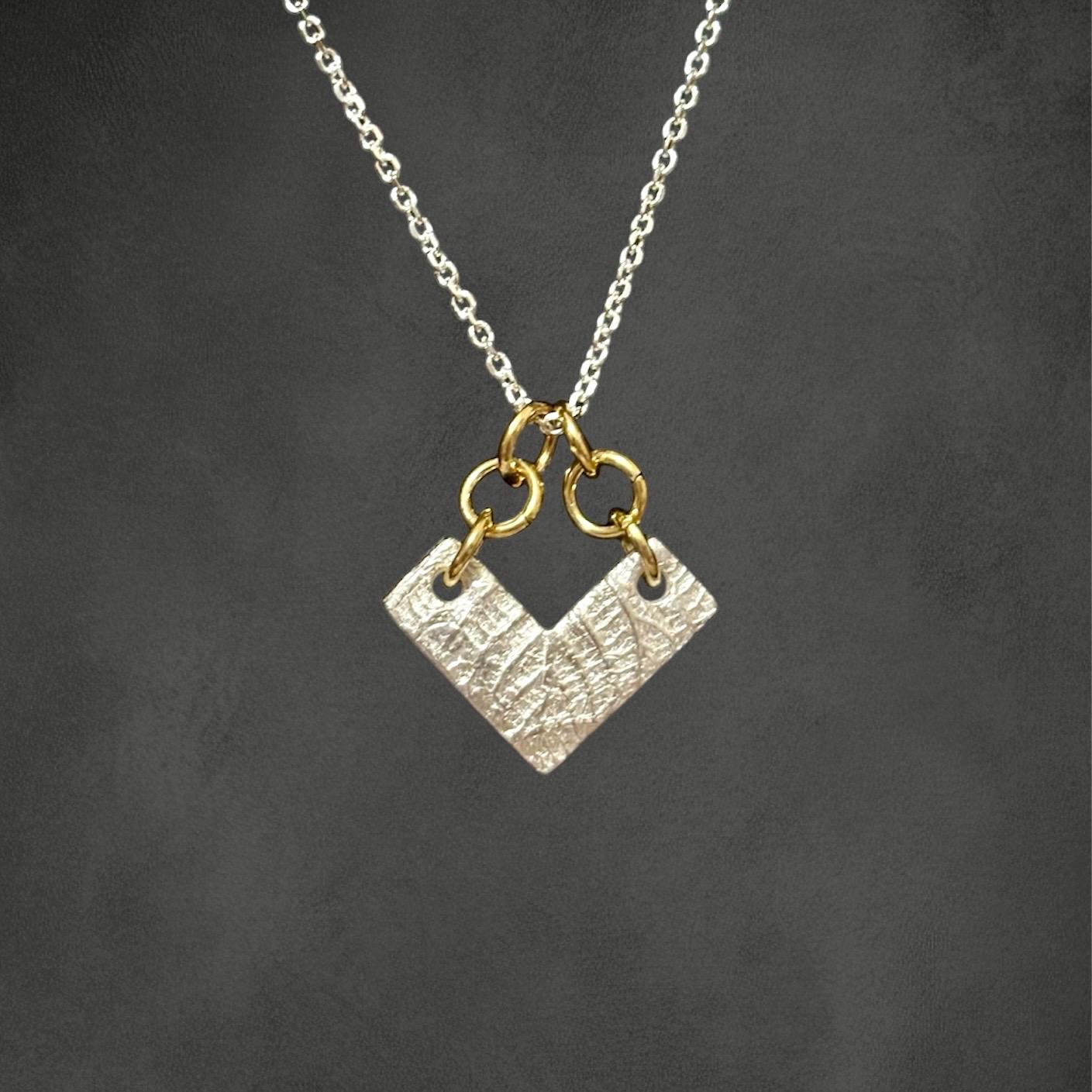 Handmade Silver Leaf Textured Pendant: Geometric Fine Silver Clay ...