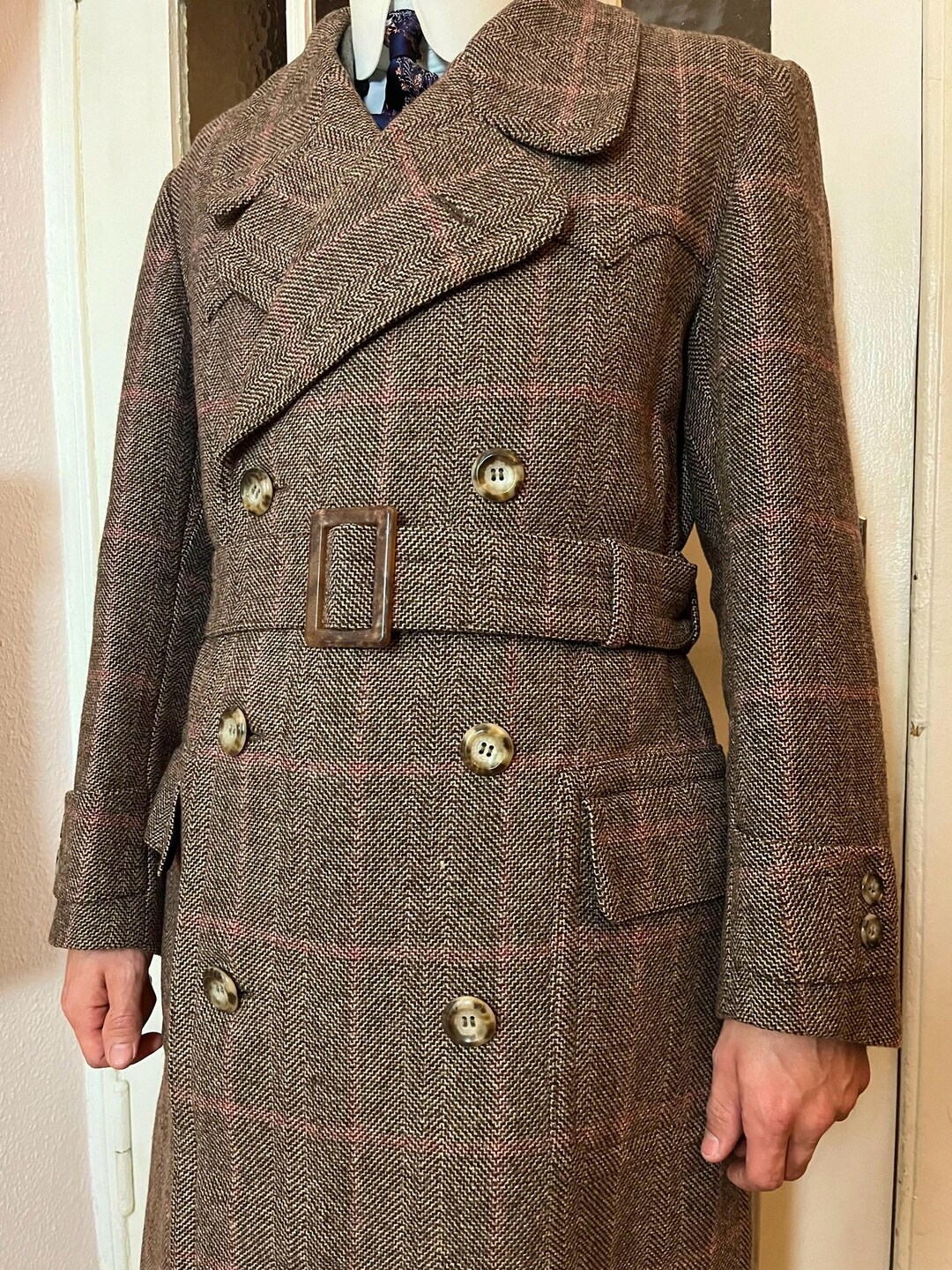 Antique Brown Vintage Ulster Coat From the 1930s With Special Pattern ...