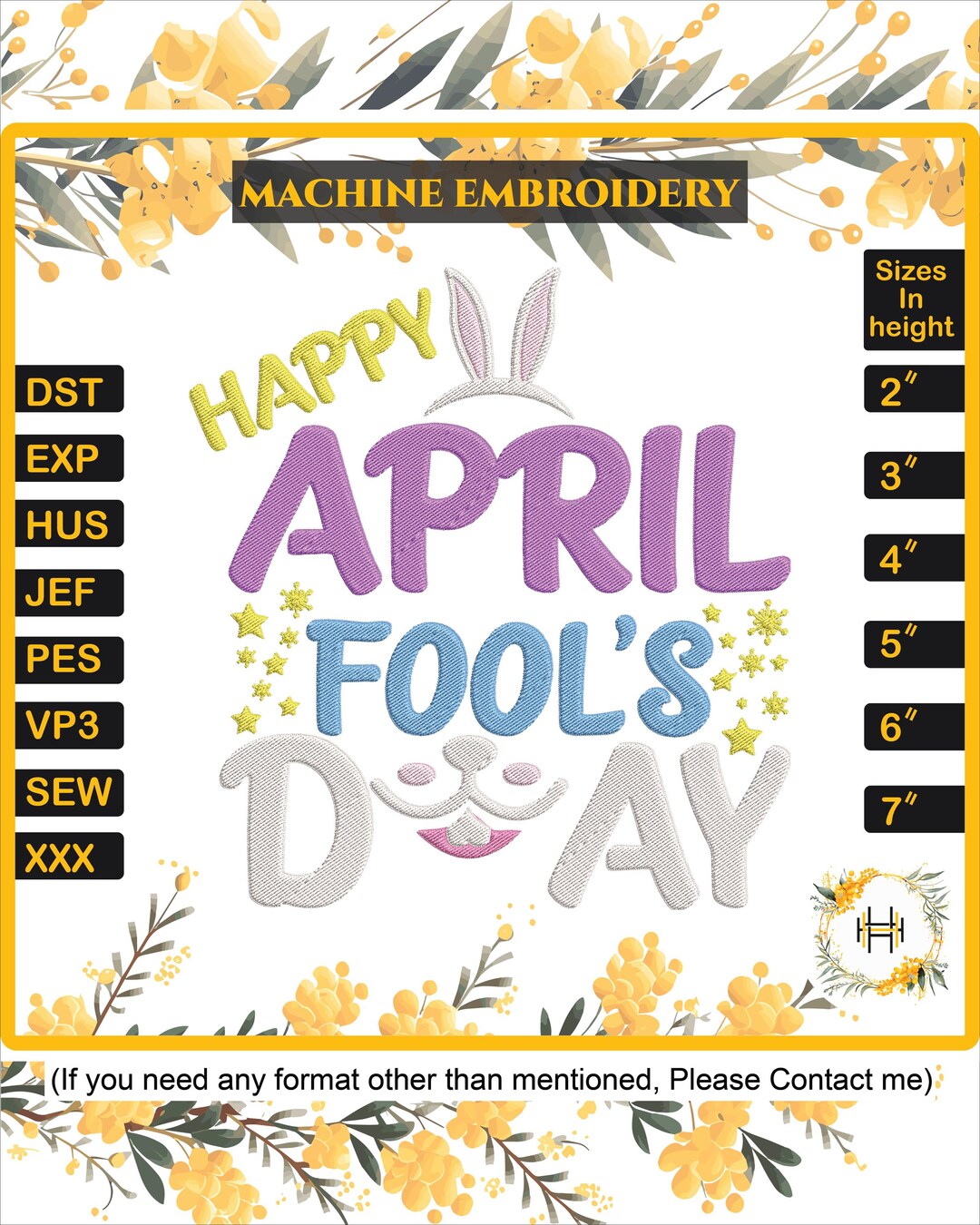 Happy April Fool Bunny Ears Embroidery Design, Easter Embroidery Design ...