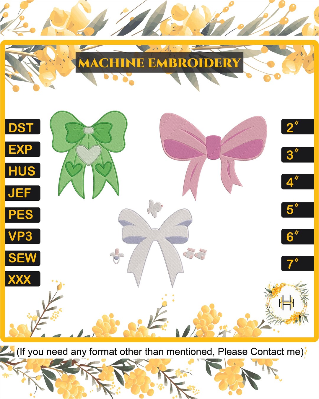 Bow Embroidery Design Set of 3 Styles, Machine Embroidery File With ...