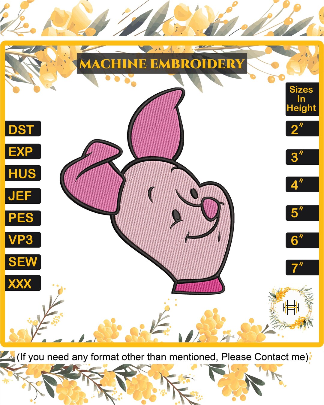 PIGLET Machine Embroidery Design, Machine Embroidery Files, 6 Sizes ...