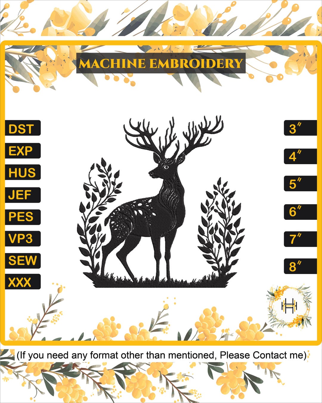 Deer Scene Machine Embroidery Design Instant Download 6 Sizes - Etsy