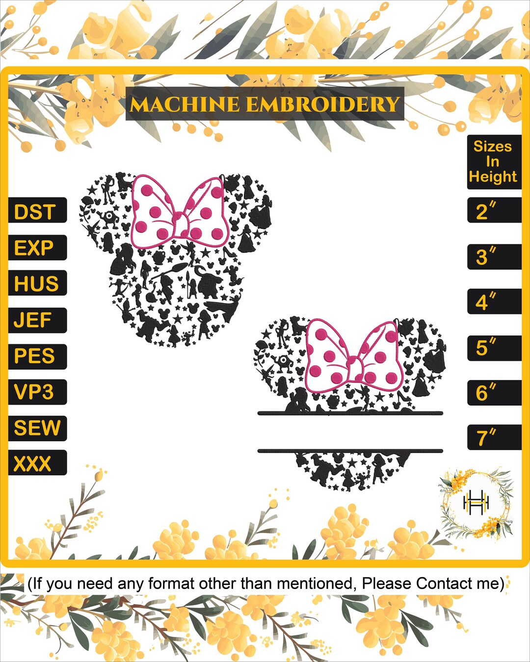 Minnie Mouse Mickey Head Bundle Embroidery, Minnie Bow Monogram Embroidery Machine Designs, 6 ...