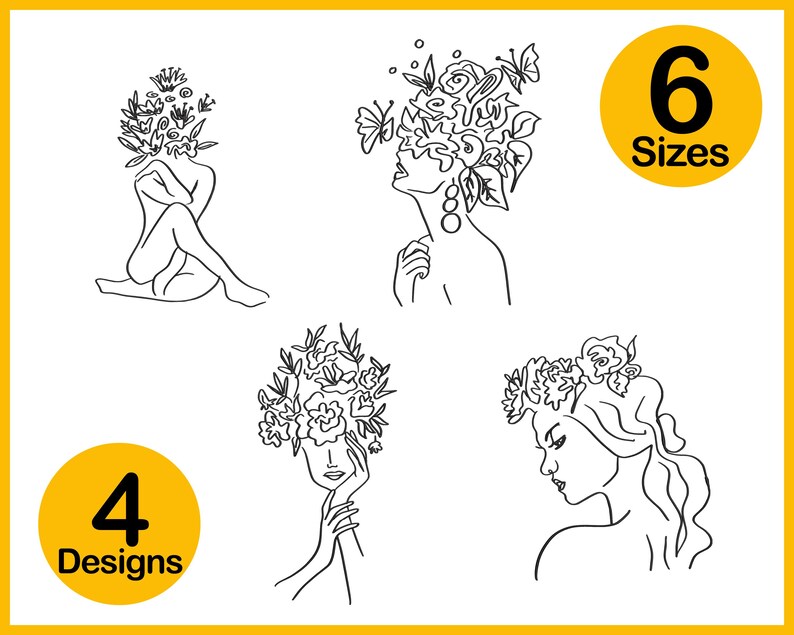 Women Line Art Embroidery Design Doodle Embroidery Design Women Bundle ...