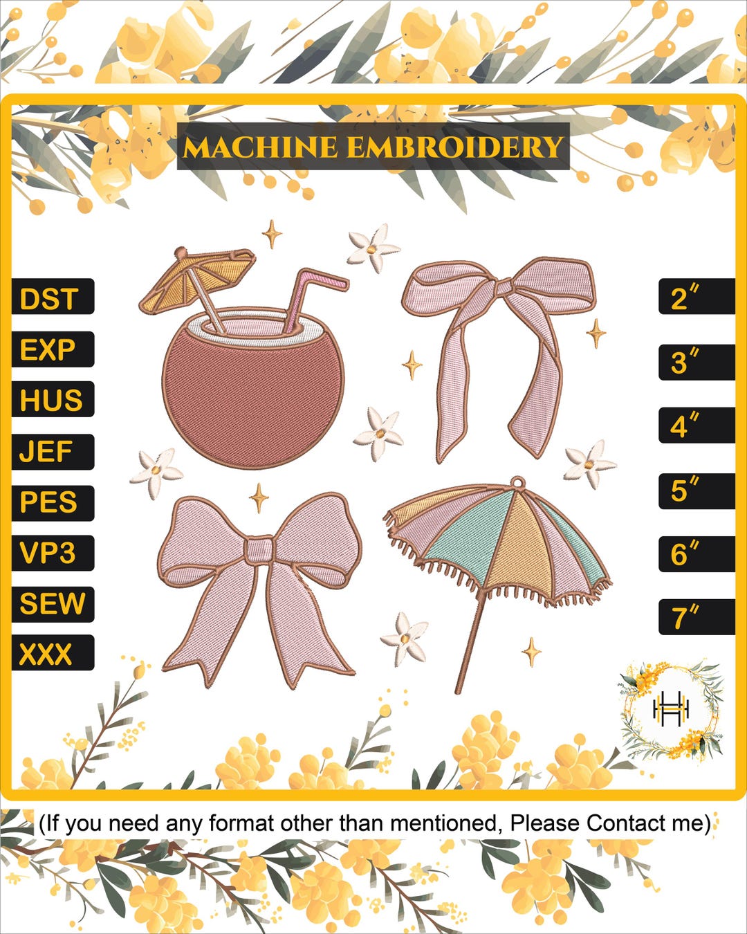 Tropical Summer Embroidery Design, Tropical Embroidery Designs, Summer ...