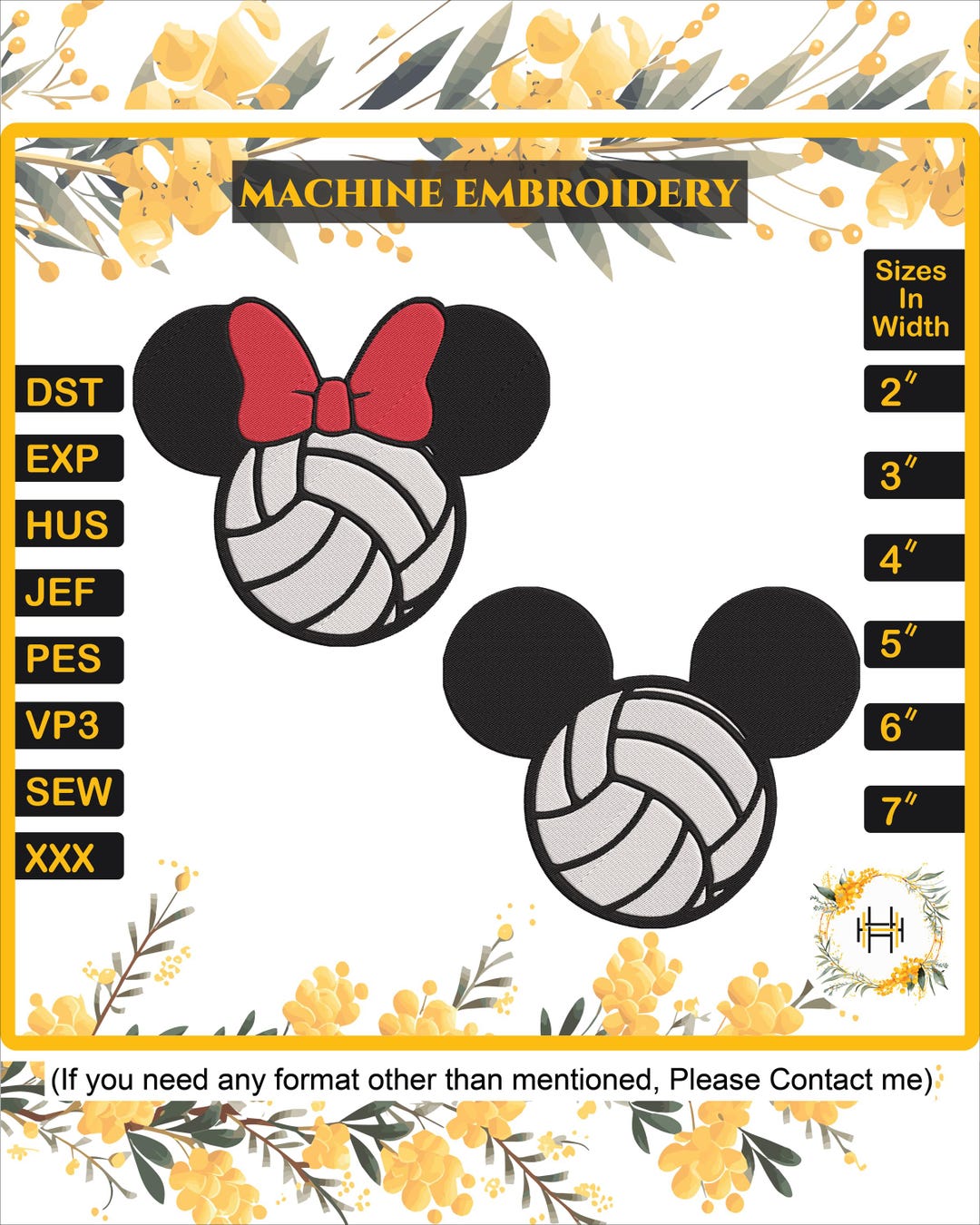 Mickey Minnie Head Volleyball Bundle Embroidery Design File, Volleyball ...