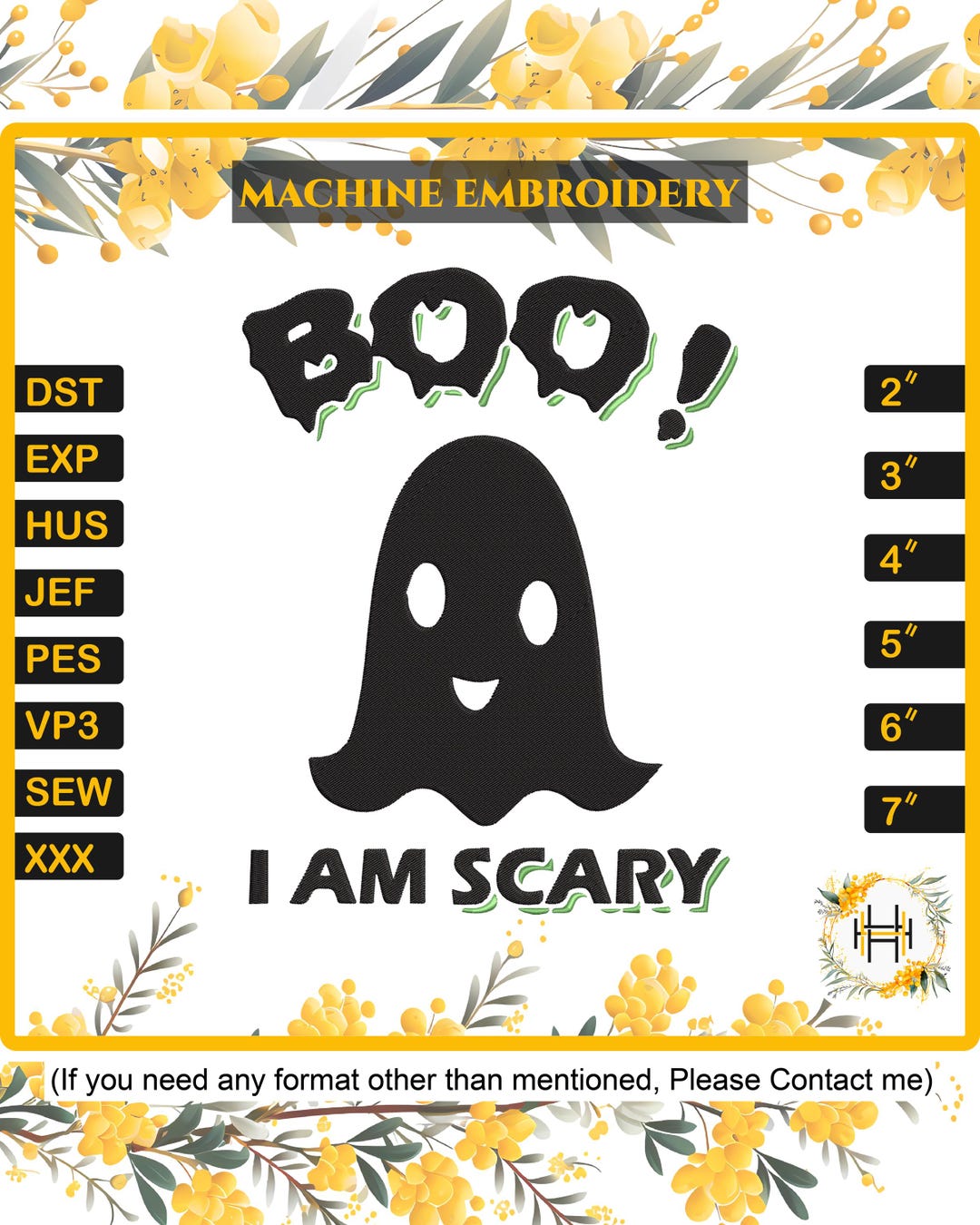 Boo I Am Scary Embroidery Design, Ghost Design, Instant Download, 6 ...